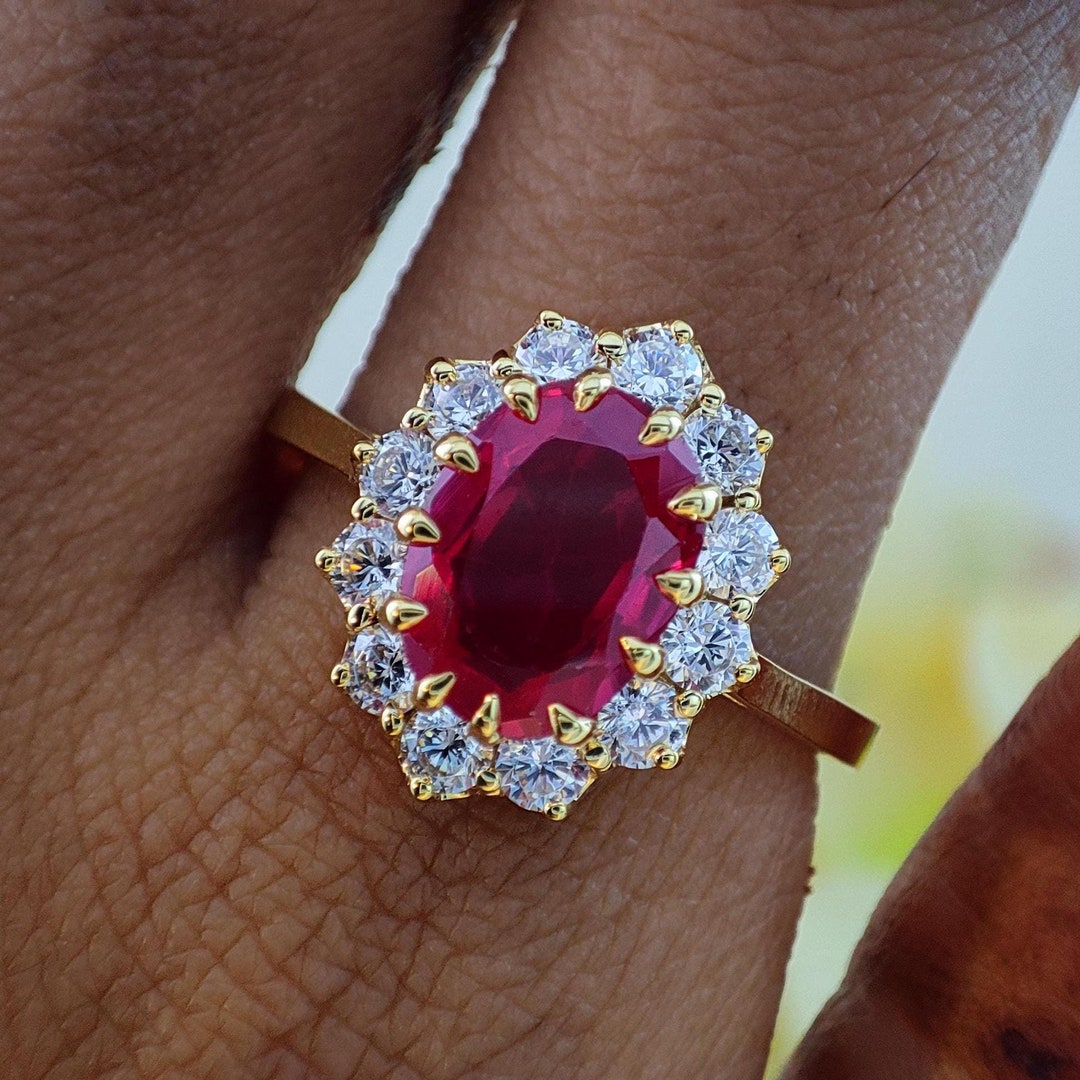 Victoria Ruby Ring- 14K Yellow Gold Vermeil Vintage Ruby Engagement ...