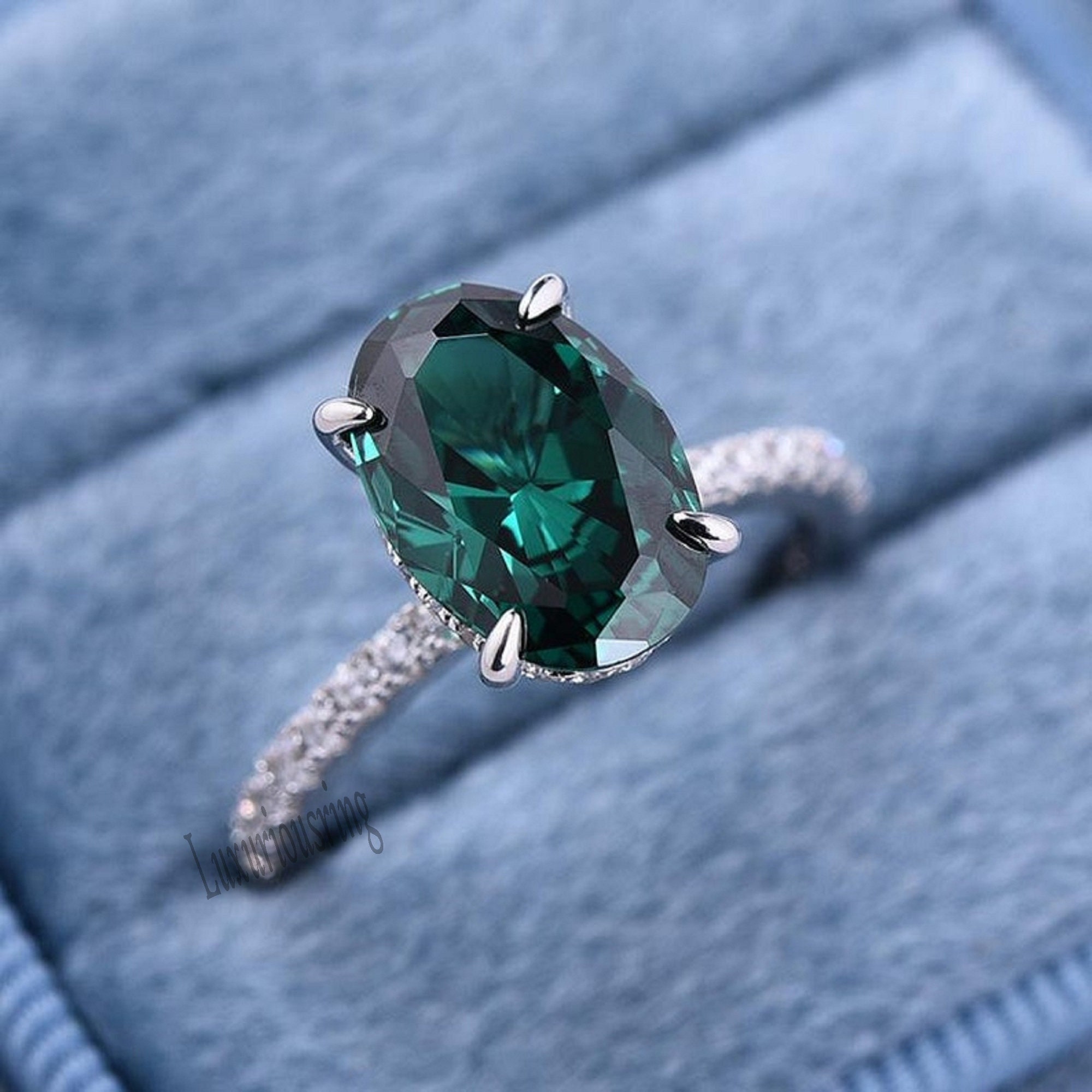 Green Moissanite Ring Dark Green Lab Diamond Engagement Ring - Etsy