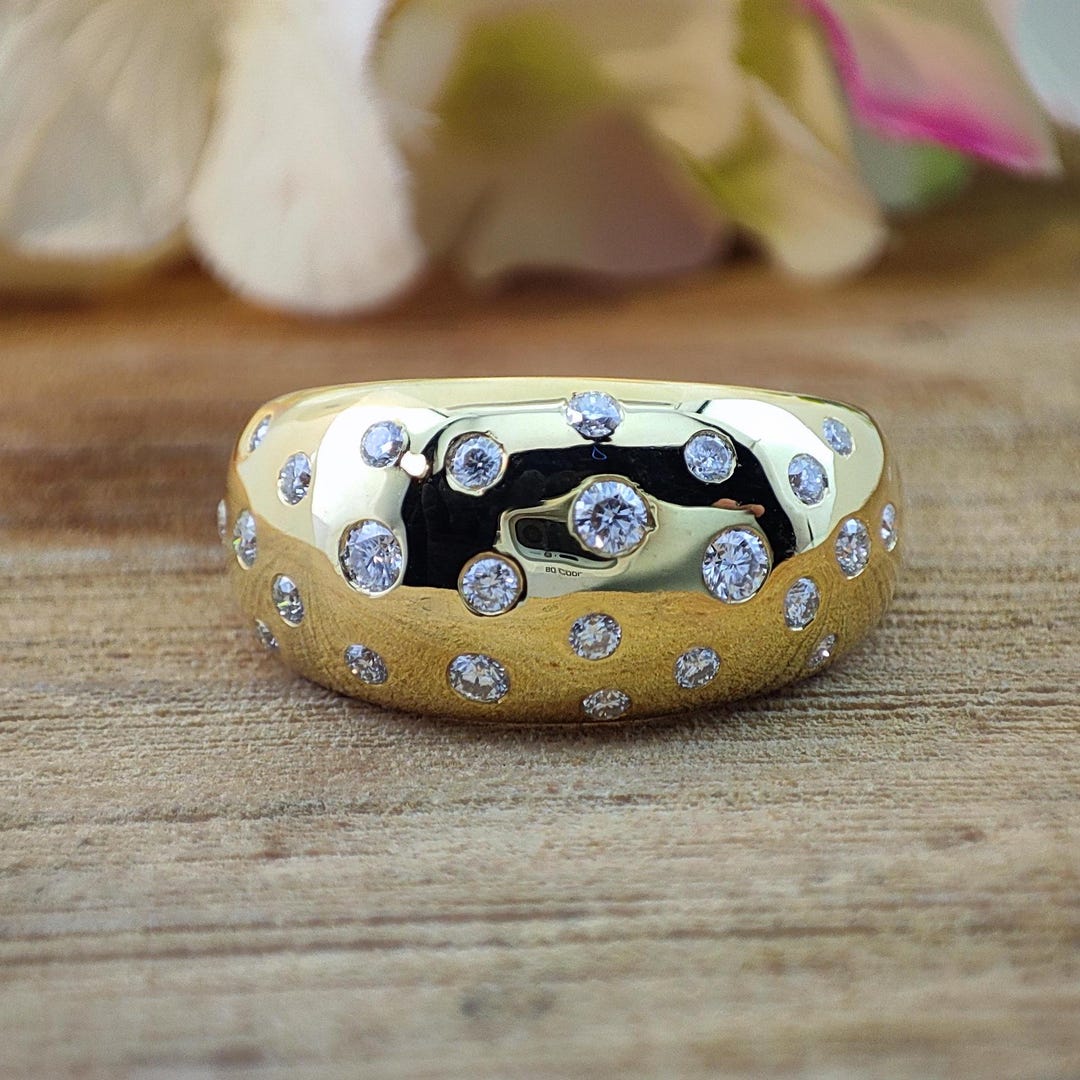 Diamond Ring 14k Gold Flush Setting Cluster Dome Ring, 14K Gold ...