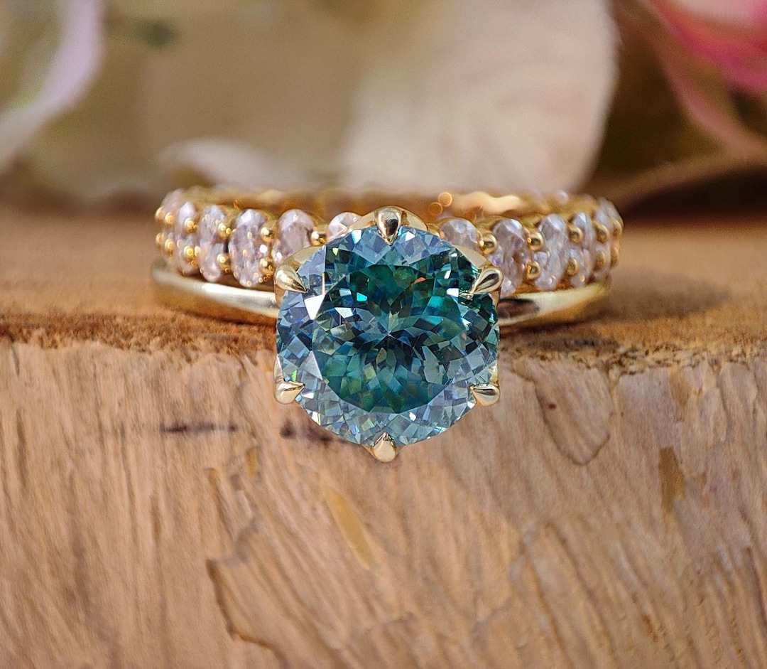 Portuguese Cut Diamond Engagement Ring With Wedding Band, 4 Carat ...