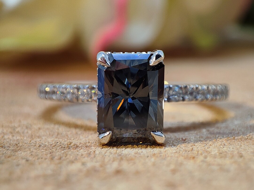 Radiant Cut Moissanite Engagement Ring 2.40 Ct Grey Radiant - Etsy