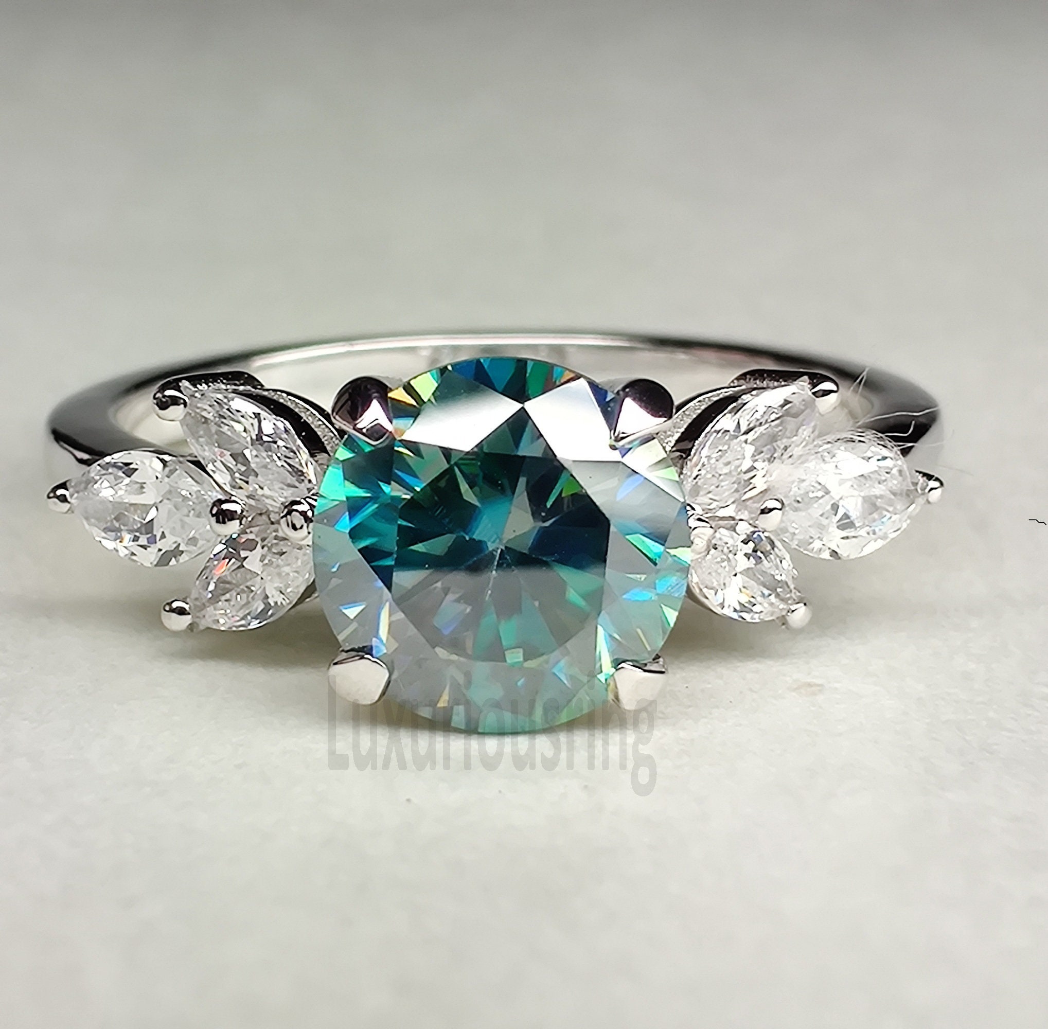 1.80 Ct Classic Blue Moissanite Engagement Ring Blue Color Lab | Etsy