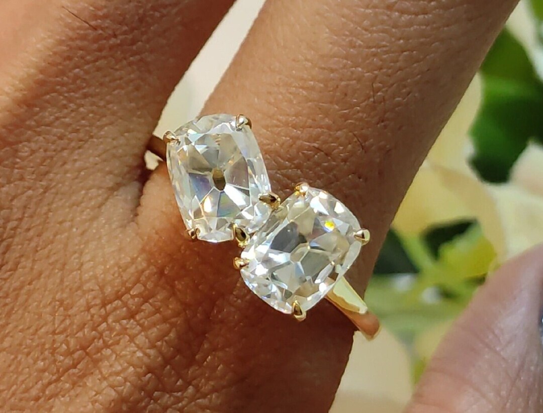 Toi Et Moi Ring 3 Ct OEC Cushion Cut - Two Stone White Moissanite ...