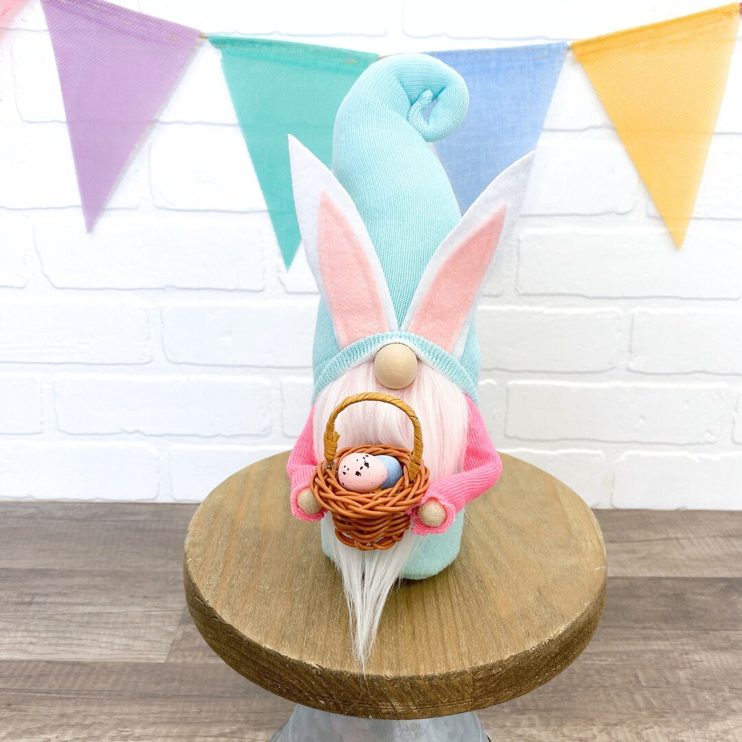 Pink & Blue Easter Bunny Gnome With Easter Basket Finished Holiday ...