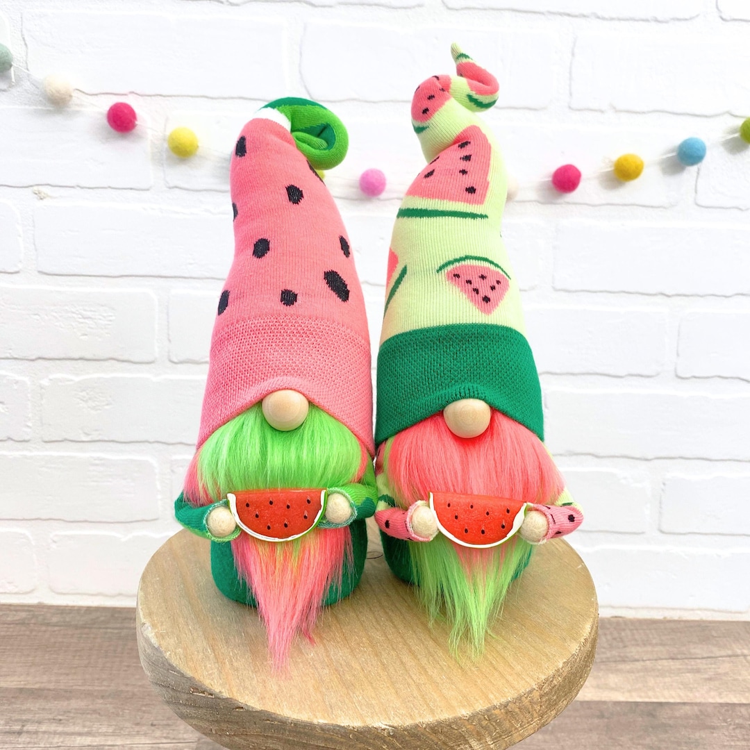 Summer Watermelon Gnome - Green & Pink Watermelon Tiered Tray Gnome ...