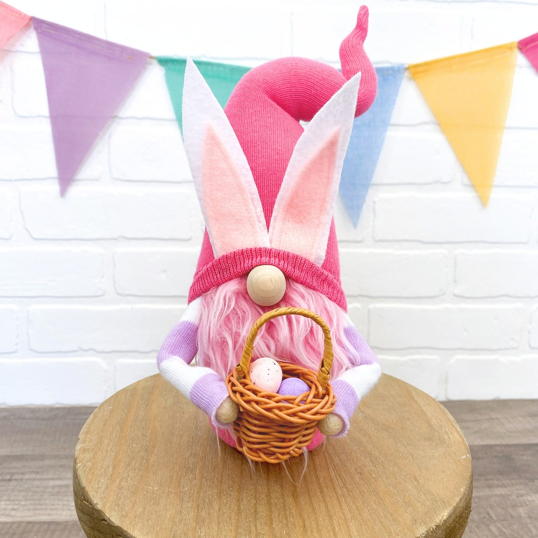 Pink & Purple Easter Bunny Gnome With Easter Basket Finished Holiday ...
