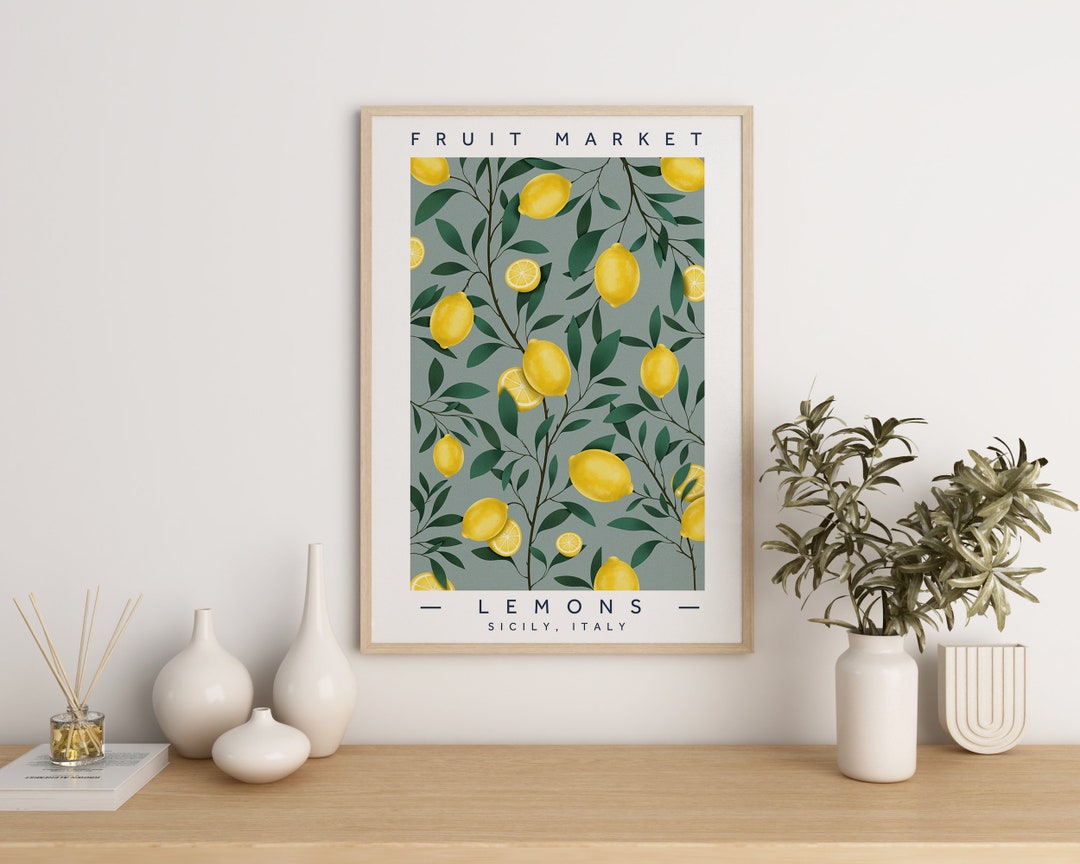 Sicilian Lemons, Fruit Market Poster, Wall Art, Graphic Illustration Print, Premium Matte Paper ...