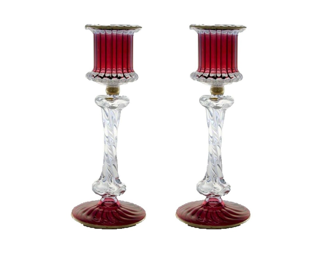 Red Table Candlesticks Wedding Party Art Glass Candle Holder Pair of 2 ...