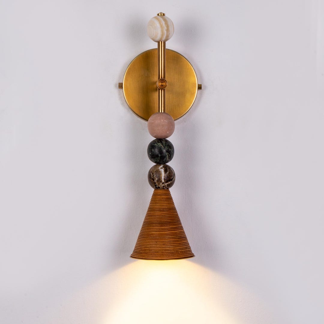 Modern Marble and Brass Wall Sconce Elegant Wall Light With Stacked ...
