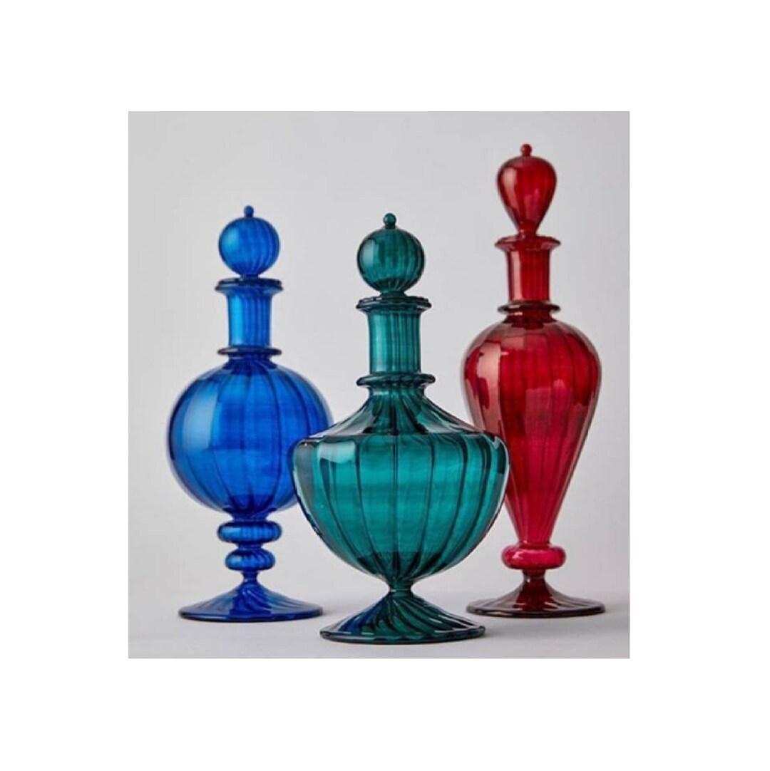 Set of 3 Fragranc Decanter Blown Glass Art Deco New Vantage Perfume ...