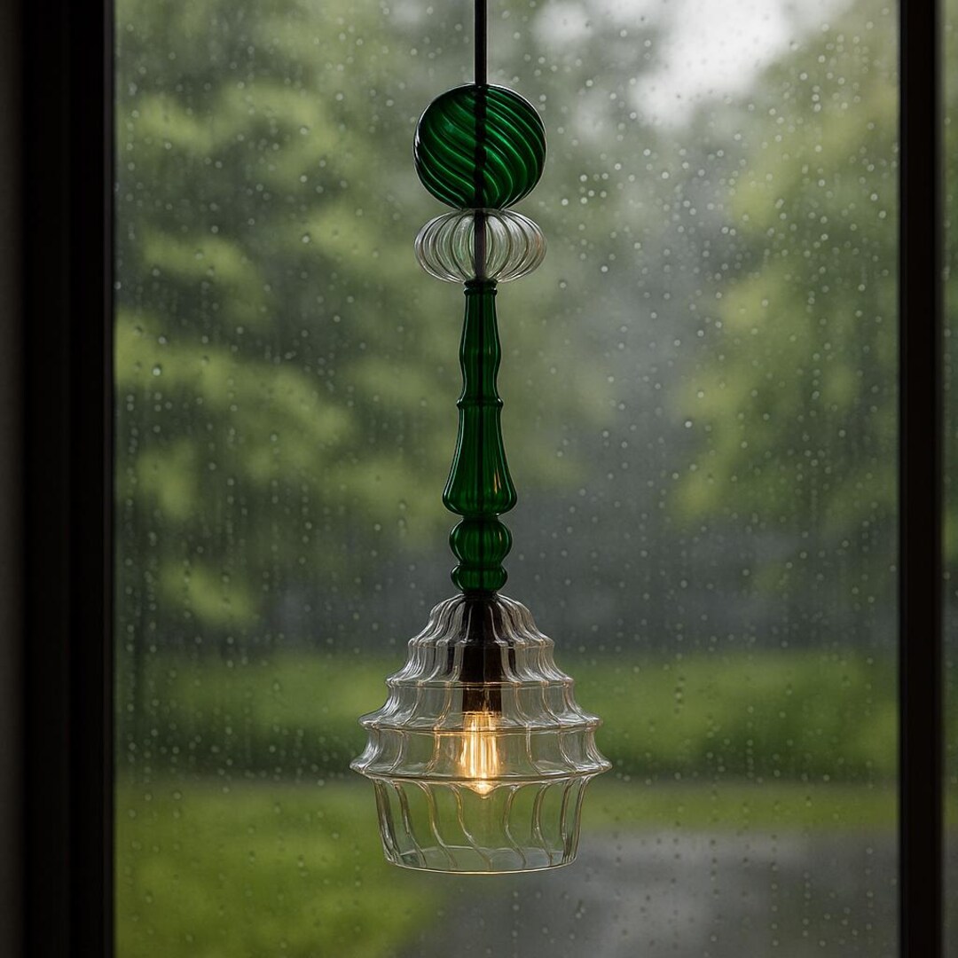 Blown Glass Pendant Lighting: Modern Green Chandelier - Etsy
