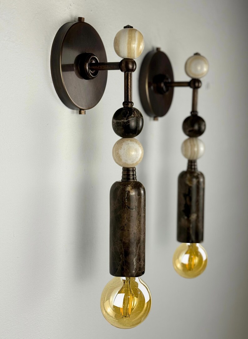 Marble Wall Sconce: Brass Indoor Light - Mid-century Modern - Etsy