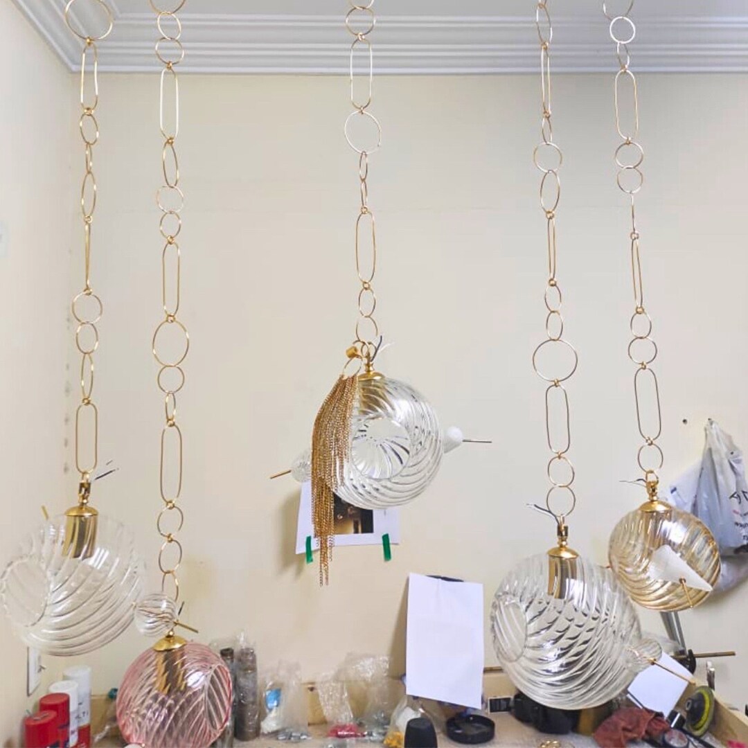 Handmade Brass Finish Ceiling Light With Blown Glass Ball Shape ...