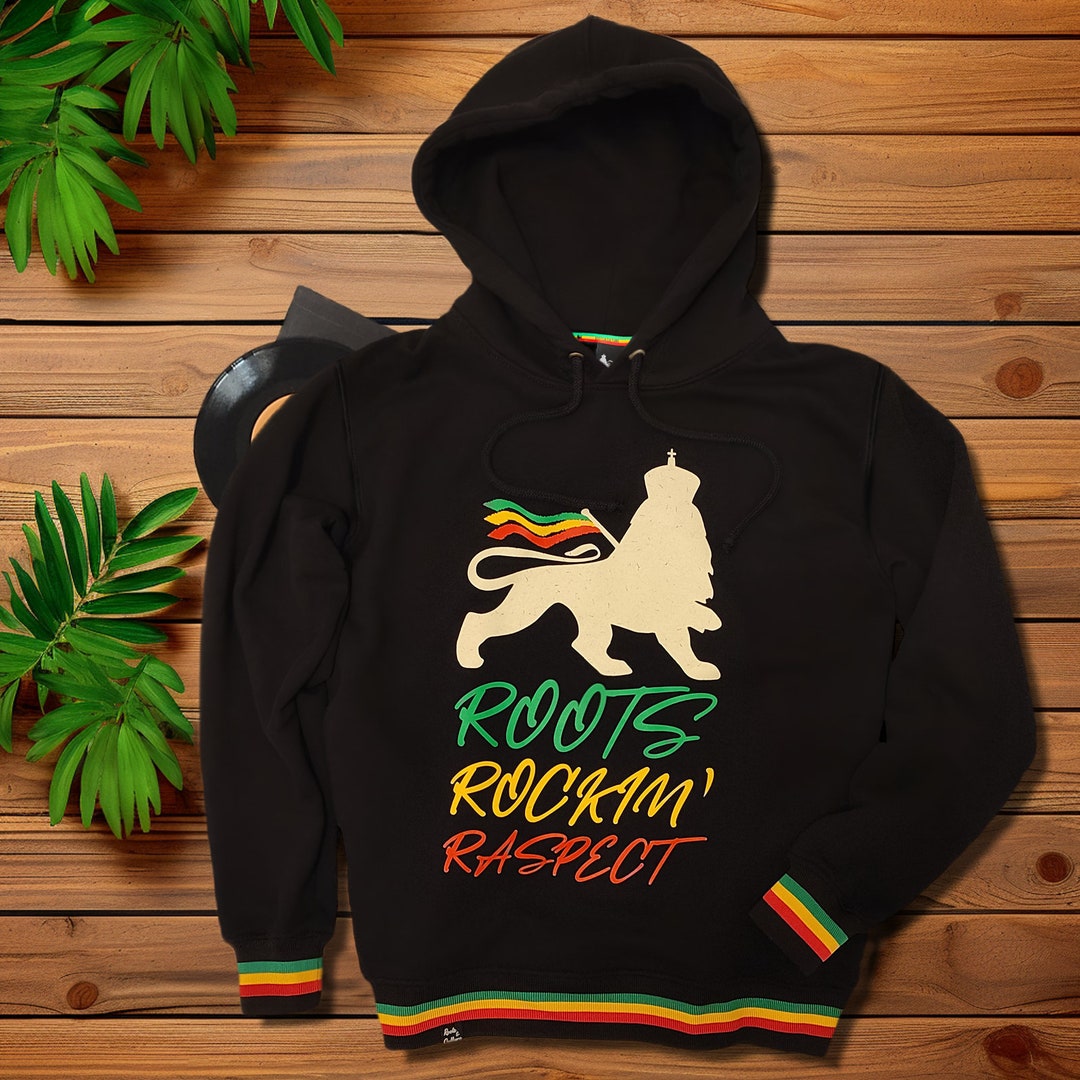 Roots Rockin' Raspect Hoodie, Reggae Rasta Style Lion of Judah, One ...