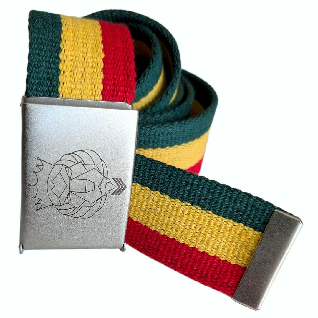 Rasta Reggae Colors Webbing Belt, Lion Spirit Silver Color Buckle ...