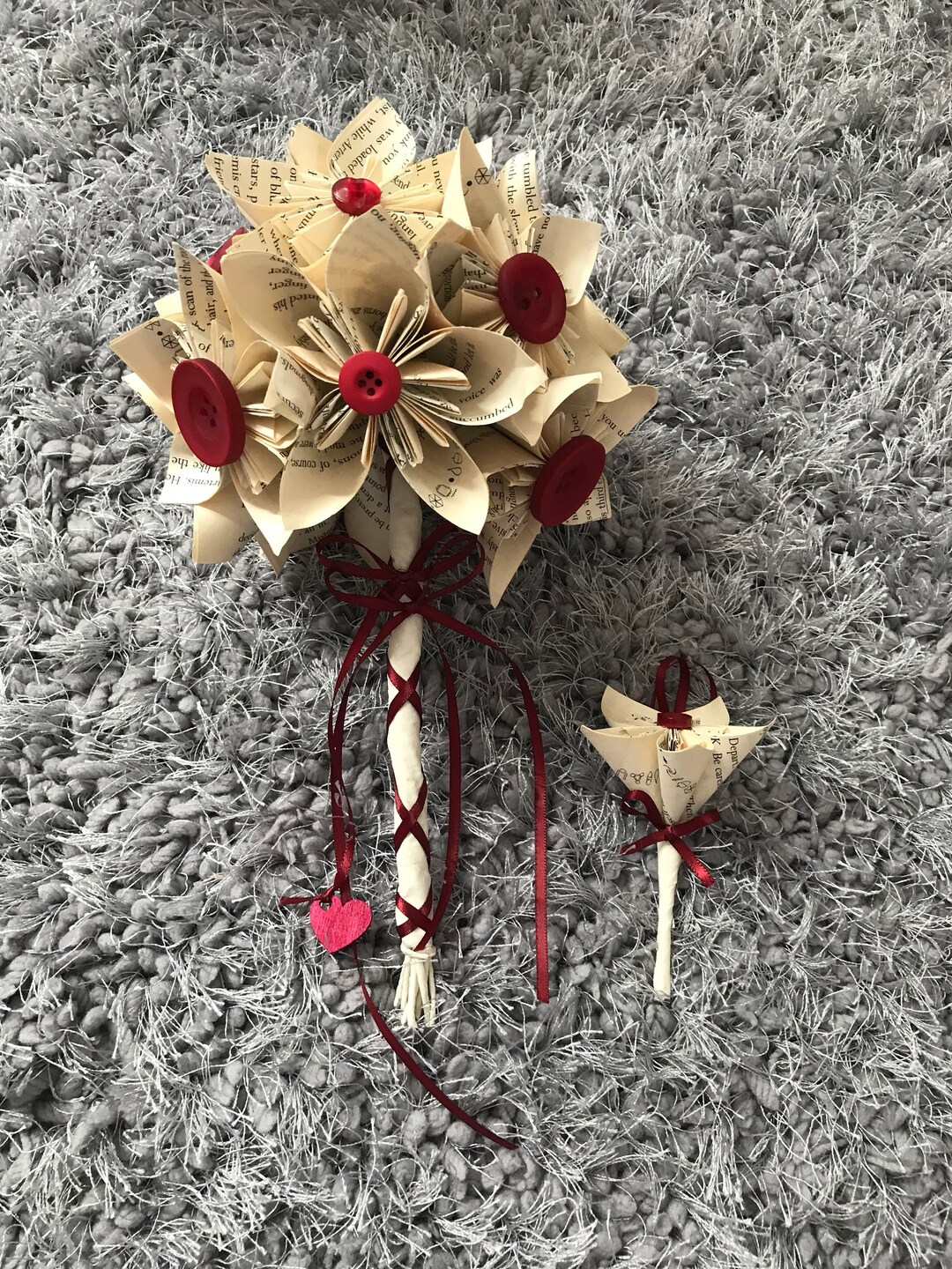 Handmade Book Paper Bouquet, Red Details - Etsy