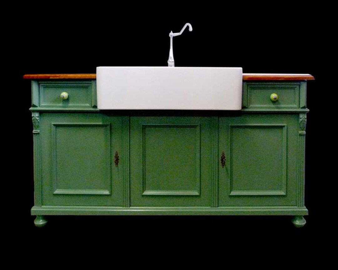 Kitchen Sideboard, Freestanding Sink, Solid Wood Antique Country House ...