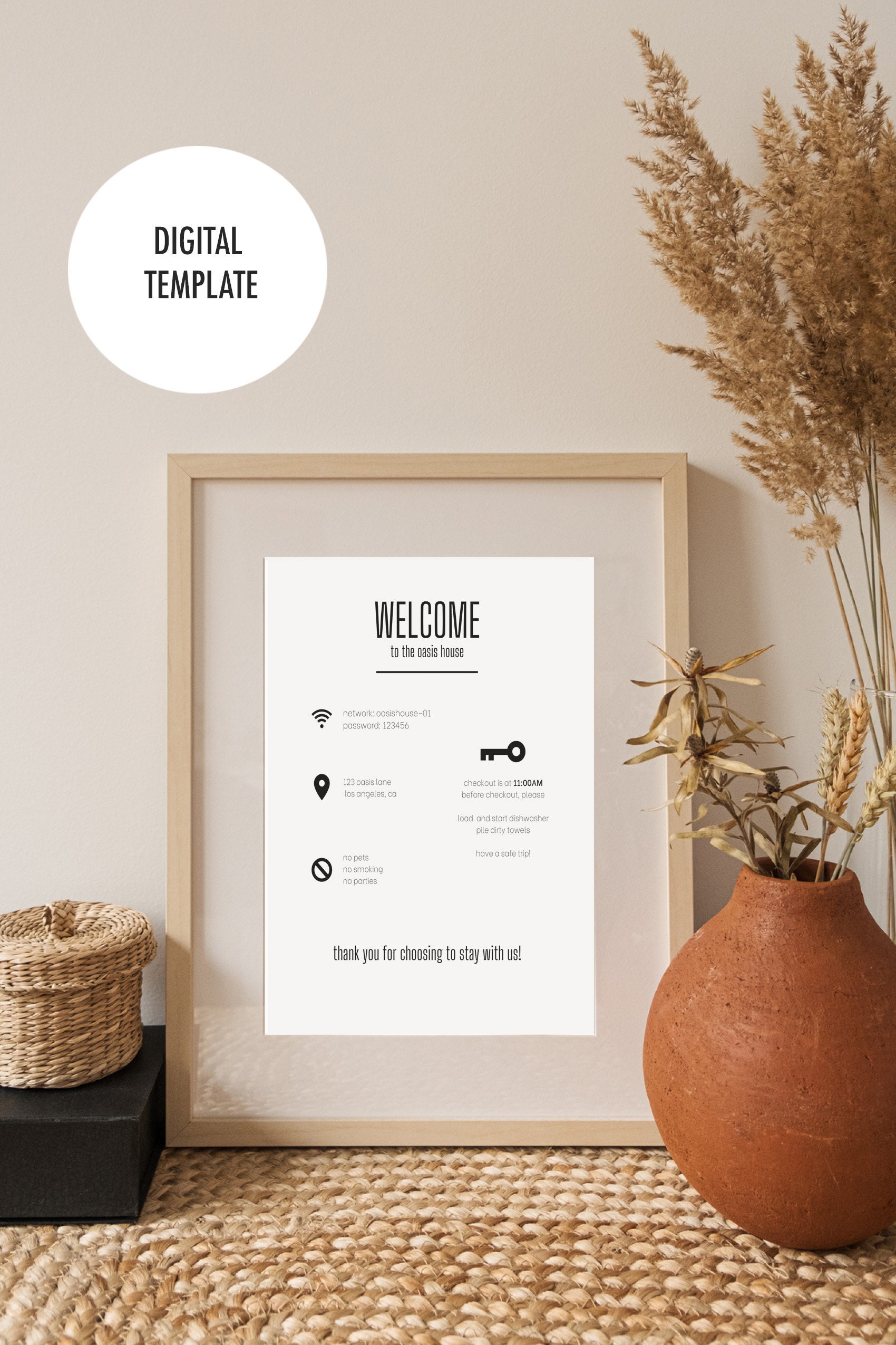 Airbnb Host Welcome Sign Template | Minimalist Style Wifi Sign ...