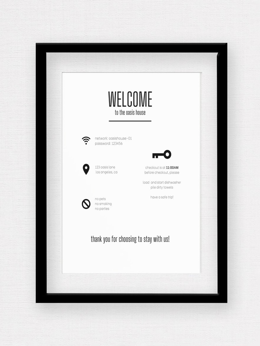 Airbnb Host Welcome Sign Template | Minimalist Style Wifi Sign ...