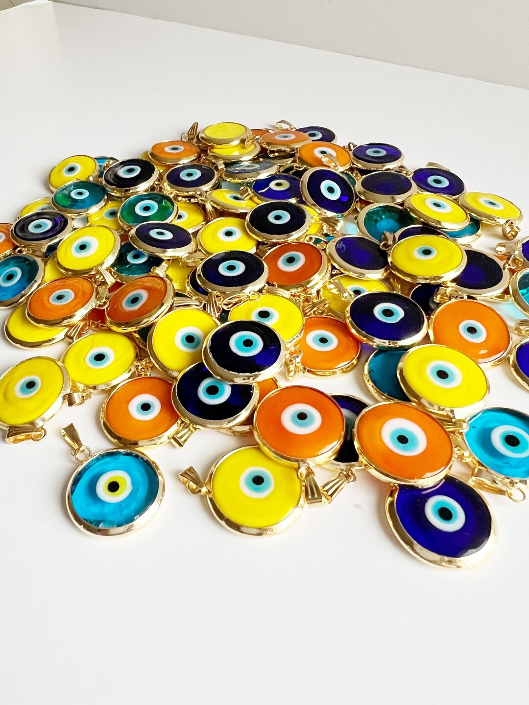 Handmade Glass Evil Eye Bead, 5pcs Murano Evil Eye Charm, Evil Eye ...