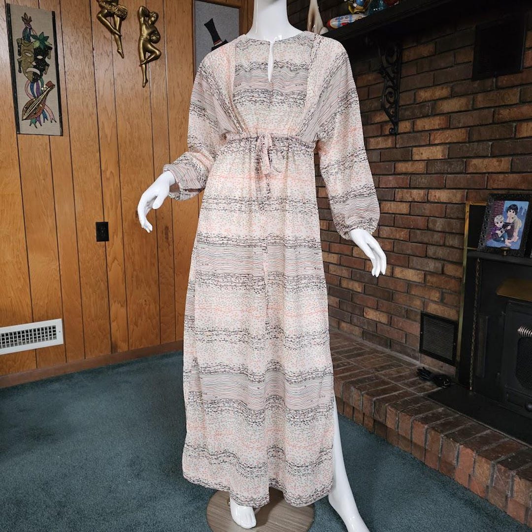 Vintage 70s Novelty Crab Boho Hippie Hostess Gown Huk A Poo Lounge Maxi ...