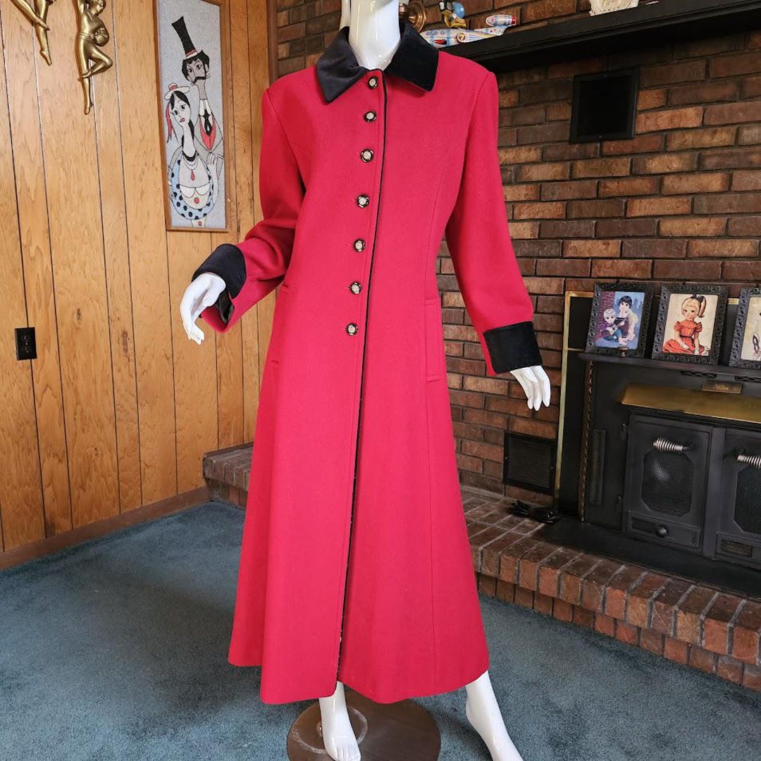 Vintage 80s Does 40s Red Princess Wasp Waist Wool Swing Long Full ...