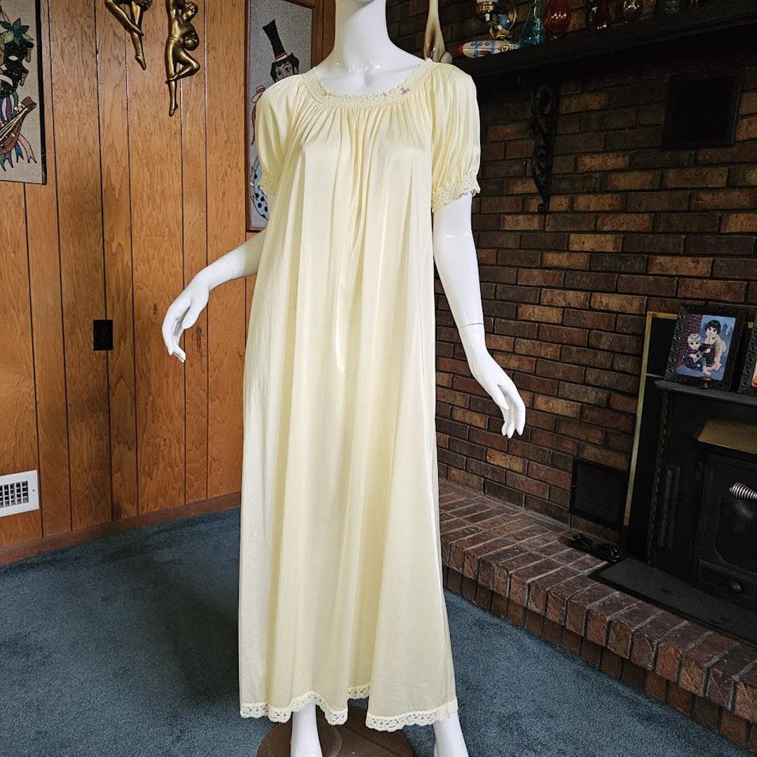Vintage 70s Sissy Butter Yellow Sheer Nylon Sleep Dress Lingerie ...