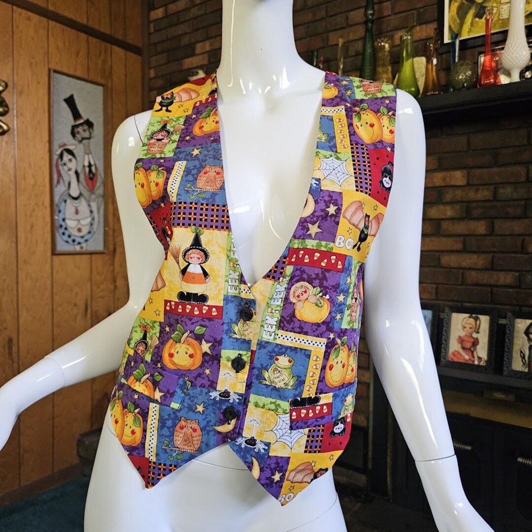 Vintage 80s 90s Halloween Faux Patchwork Cartoon Spiders Ugly Sweater ...