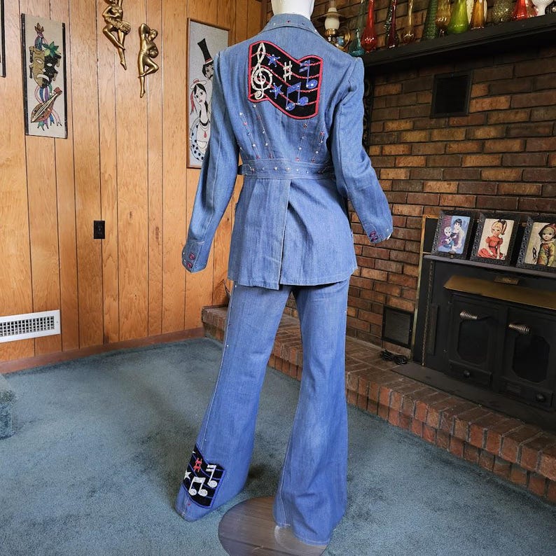 Vintage 70s Rhinestone Cowboy Bellbottom Western Denim Country Music ...