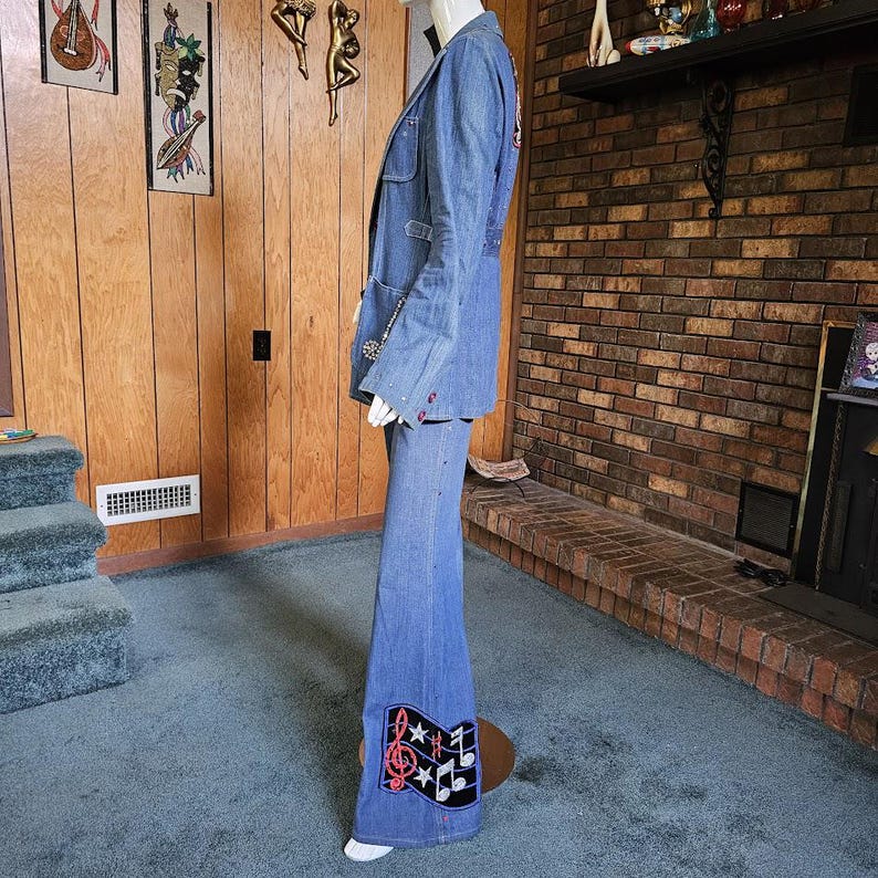 Vintage 70s Rhinestone Cowboy Bellbottom Western Denim Country Music ...