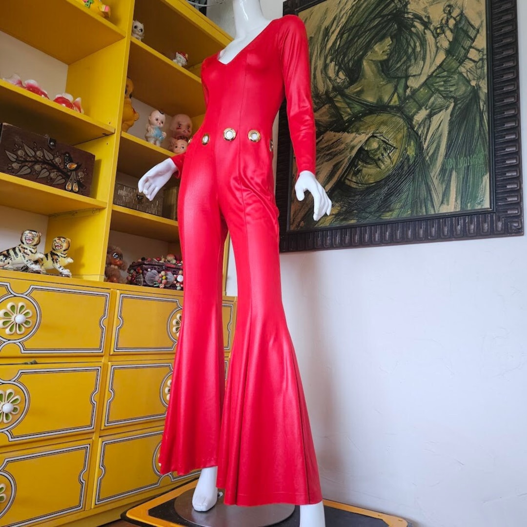 Vintage 70s Glam Wet Look Soul Train Funk Huge Bell Bottom Cut Out ...