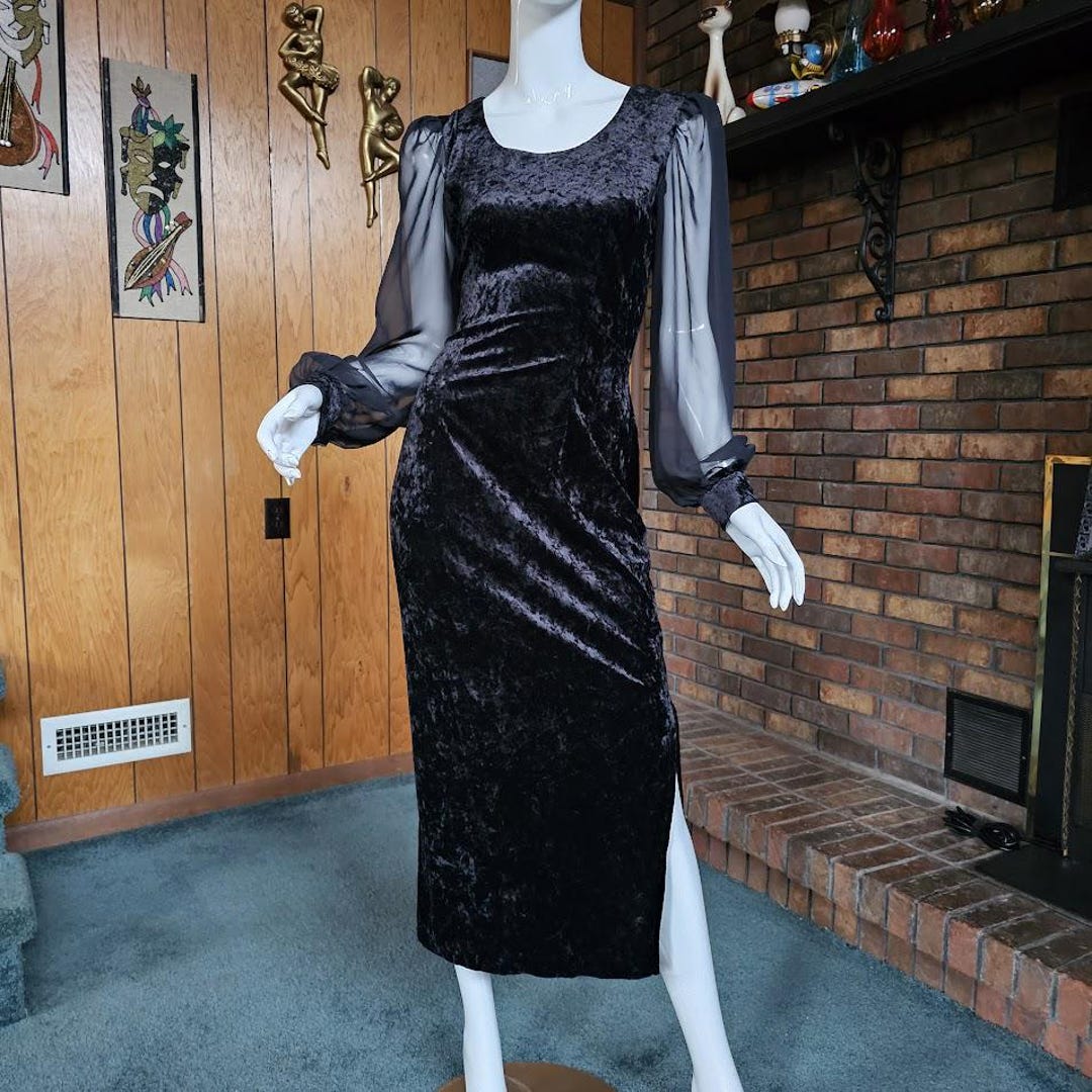 Vintage 80s Goth Vampire Crushed Stretch Velvet Wiggle Cocktail Balloon ...