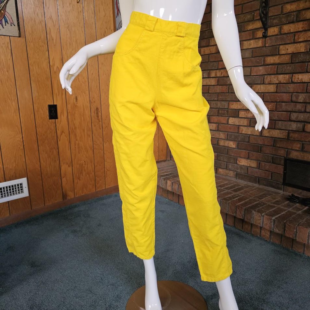 Vintage 80s Valley Girl Esprit Sport Neon Yellow High Waisted Peg Leg ...