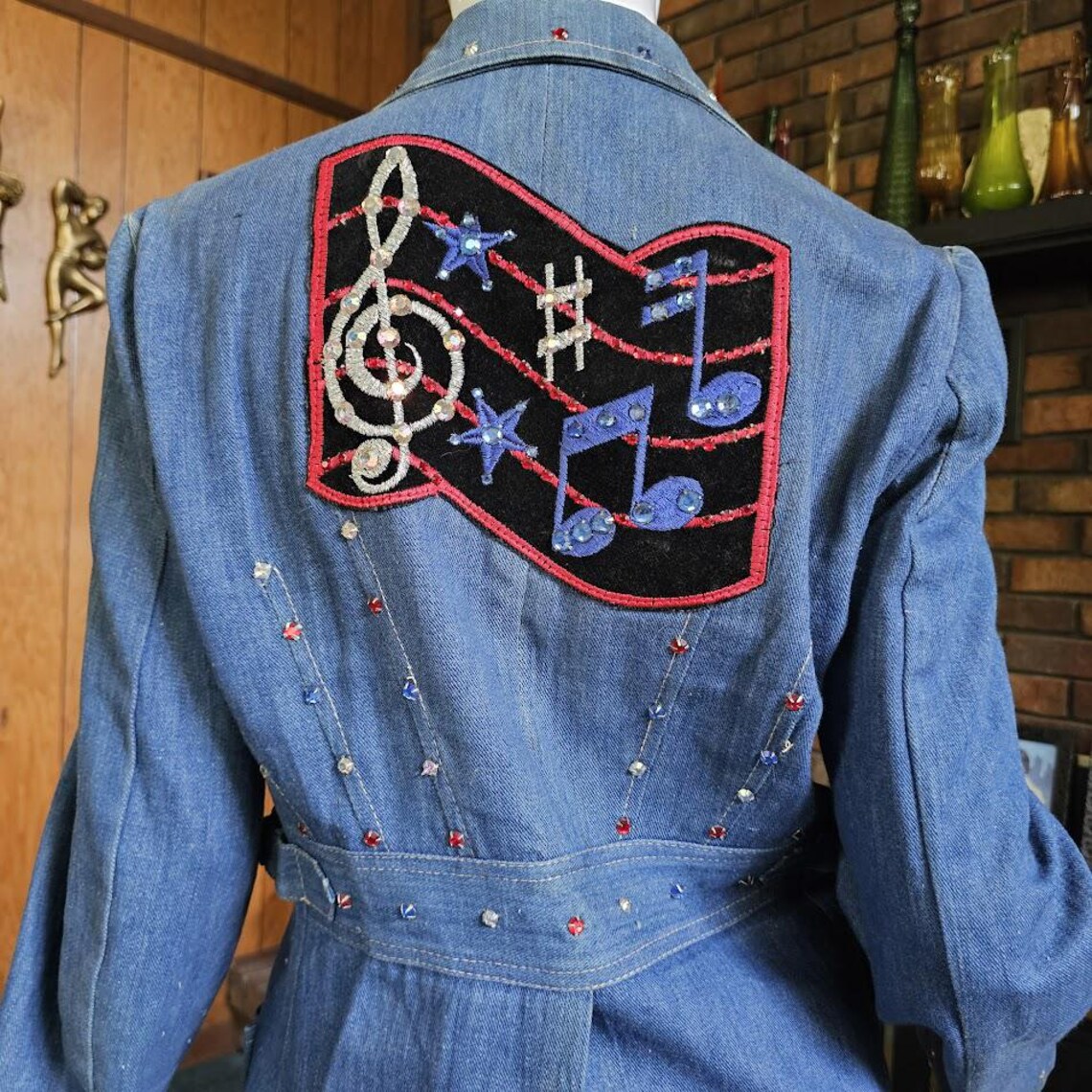 Vintage 70s Rhinestone Cowboy Bellbottom Western Denim Country Music ...