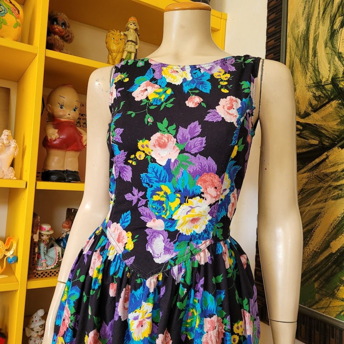 Vintage 80s Cut Out Bow Back Cotton Sundress W/ Pockets Princess Waist ...