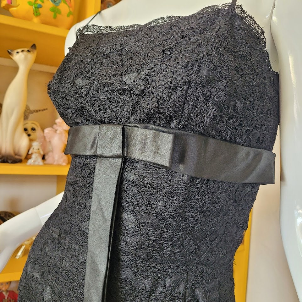 Vintage 50s Black Bullet Bra Shelf Bust Tier Lace Sheath Wiggle Pencil ...