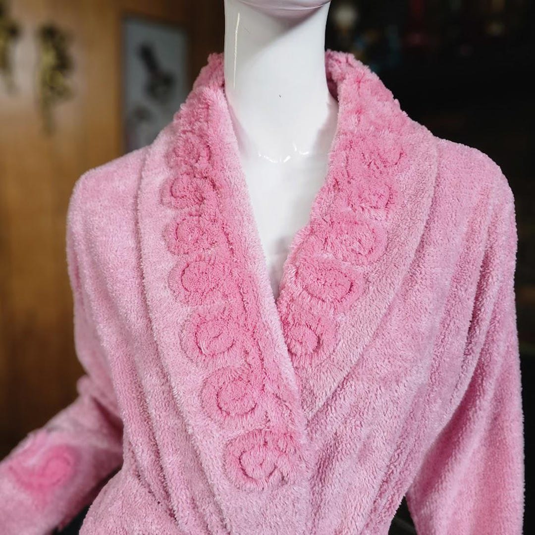 Vintage 80s 40s Chenille Bubblegum Pink Cupcake Swirls Belted Bath Dressing Robe S/M - Etsy