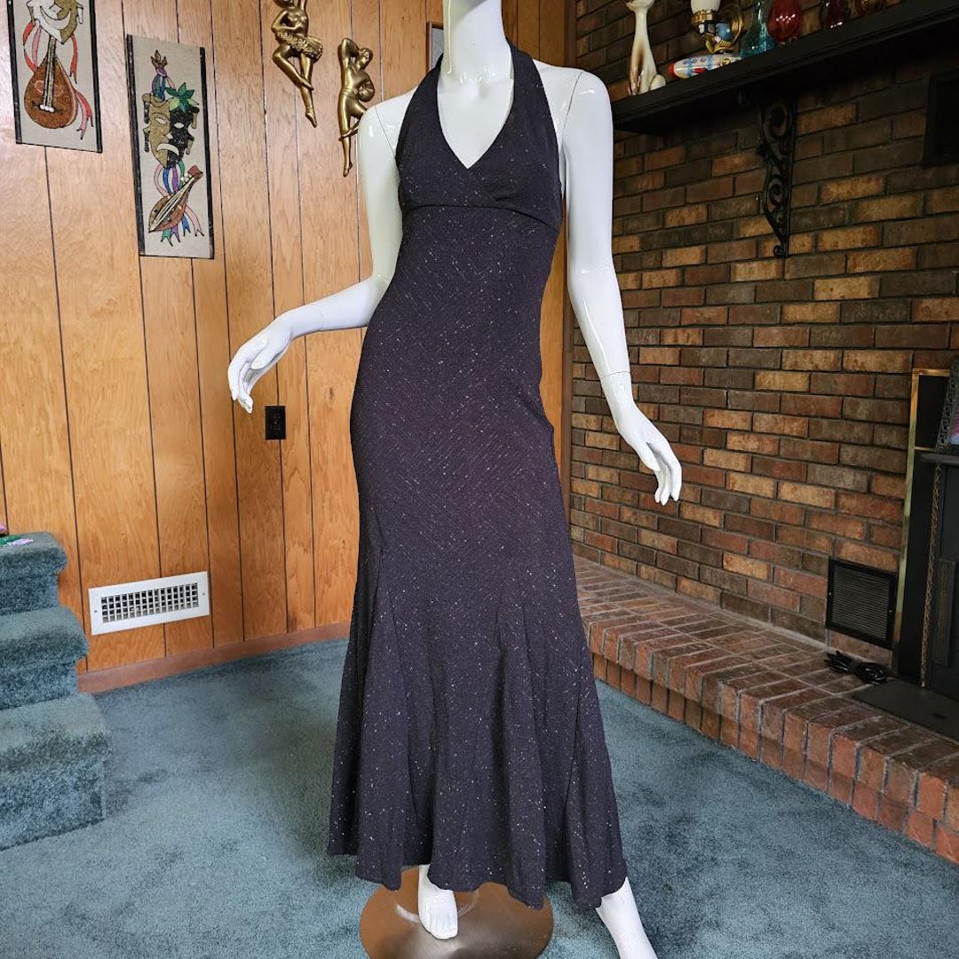 Vintage 80s Silver Glitter Goth Mermaid Backless Halter Dress Evening ...