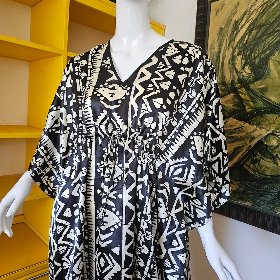 Vintage Mrs. Roper Tribal Geometric Lounge Caftan Kaftan Muu Muu Dress ...