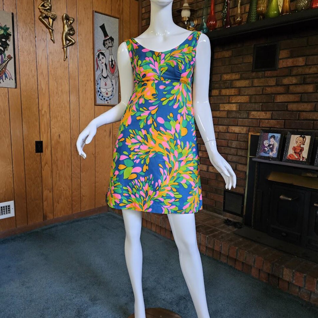 Vintage 60s Mod Go Go Psychedelic Neon Micro Mini Groovy Bra Sundress ...