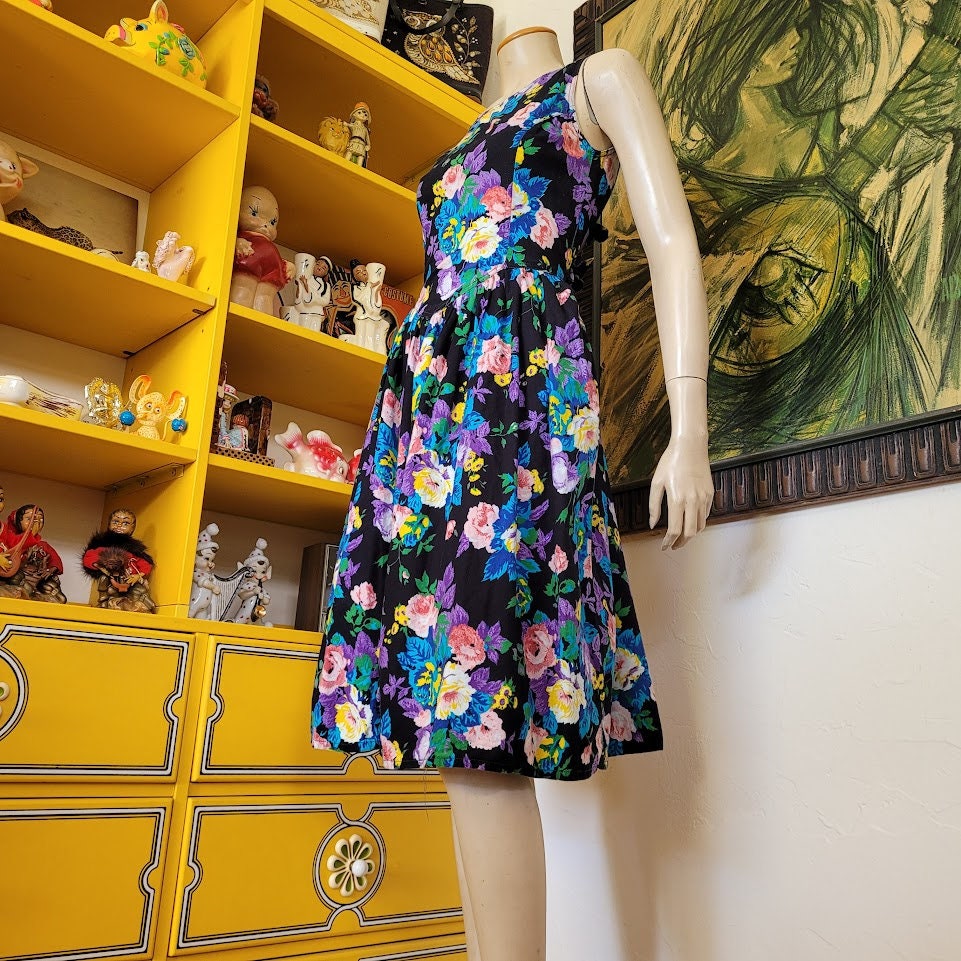 Vintage 80s Cut Out Bow Back Cotton Sundress W/ Pockets Princess Waist ...