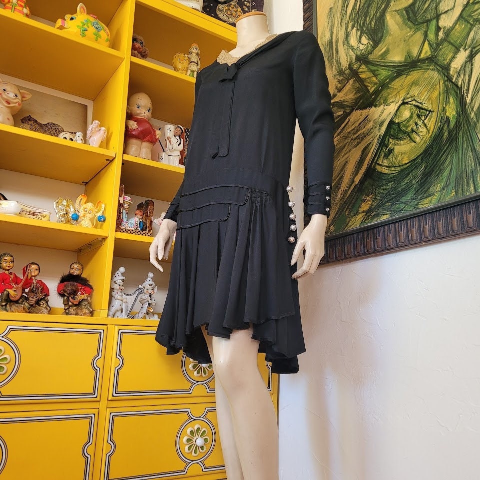 Vintage Jean Patou 20s Silk Crepe Art Deco Flapper Rhinestone Drop ...