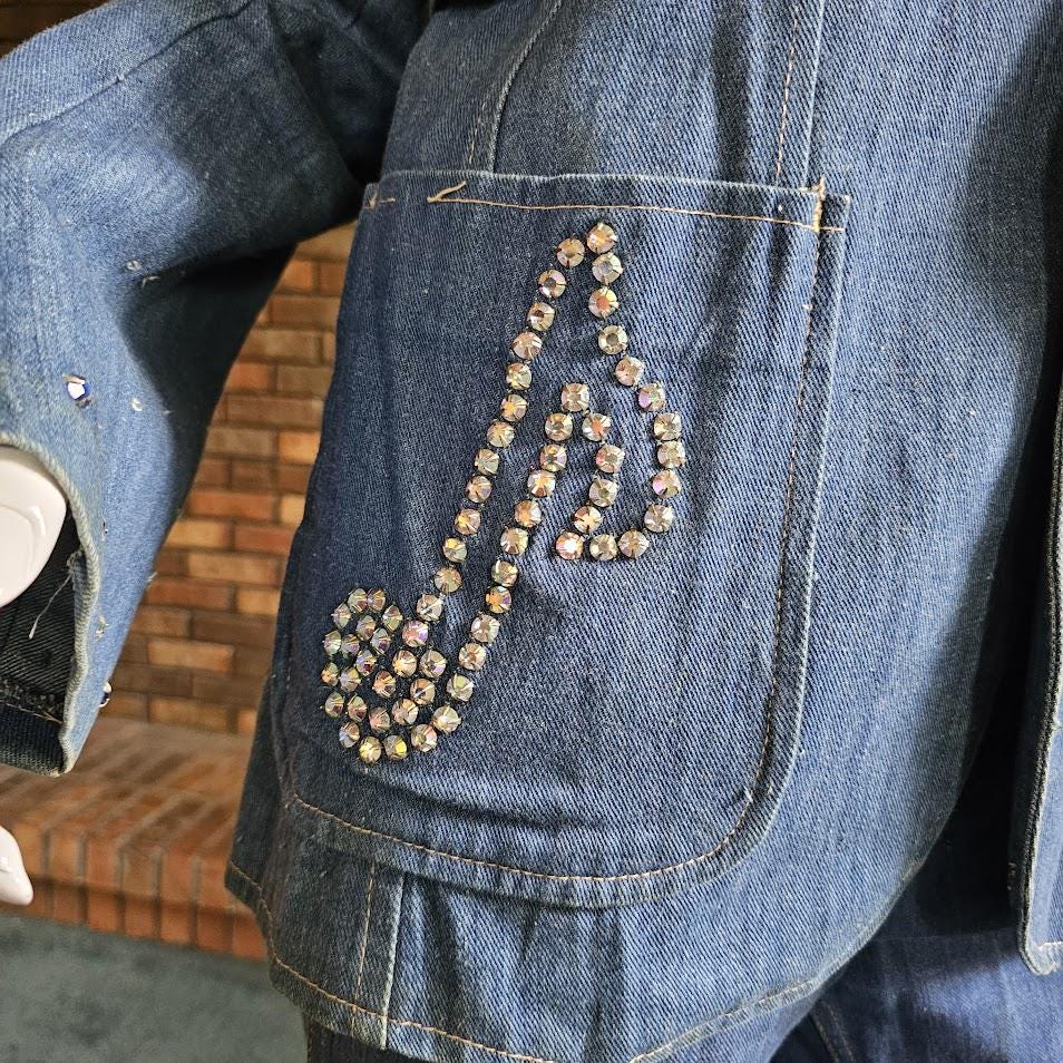 Vintage 70s Rhinestone Cowboy Bellbottom Western Denim Country Music ...
