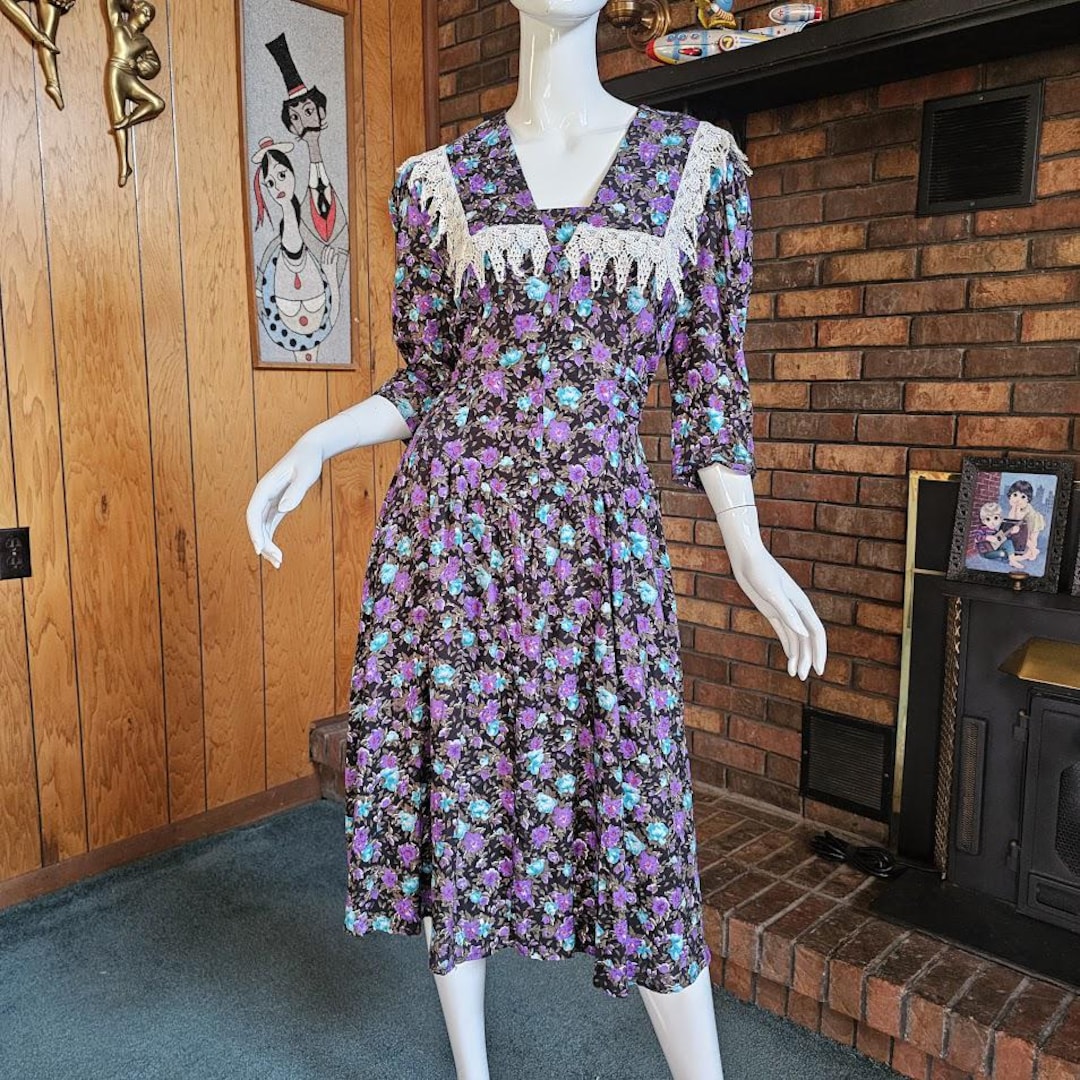 Vintage 80s Trad Wife Moody Floral Princess Waist Tieback Cottagecore ...