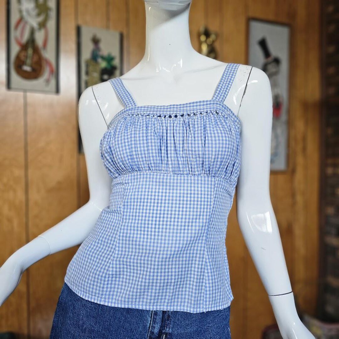 Vintage 50s Milkmaid Pin up Baby Blue Gingham Cheesecake Picnic Shelf ...