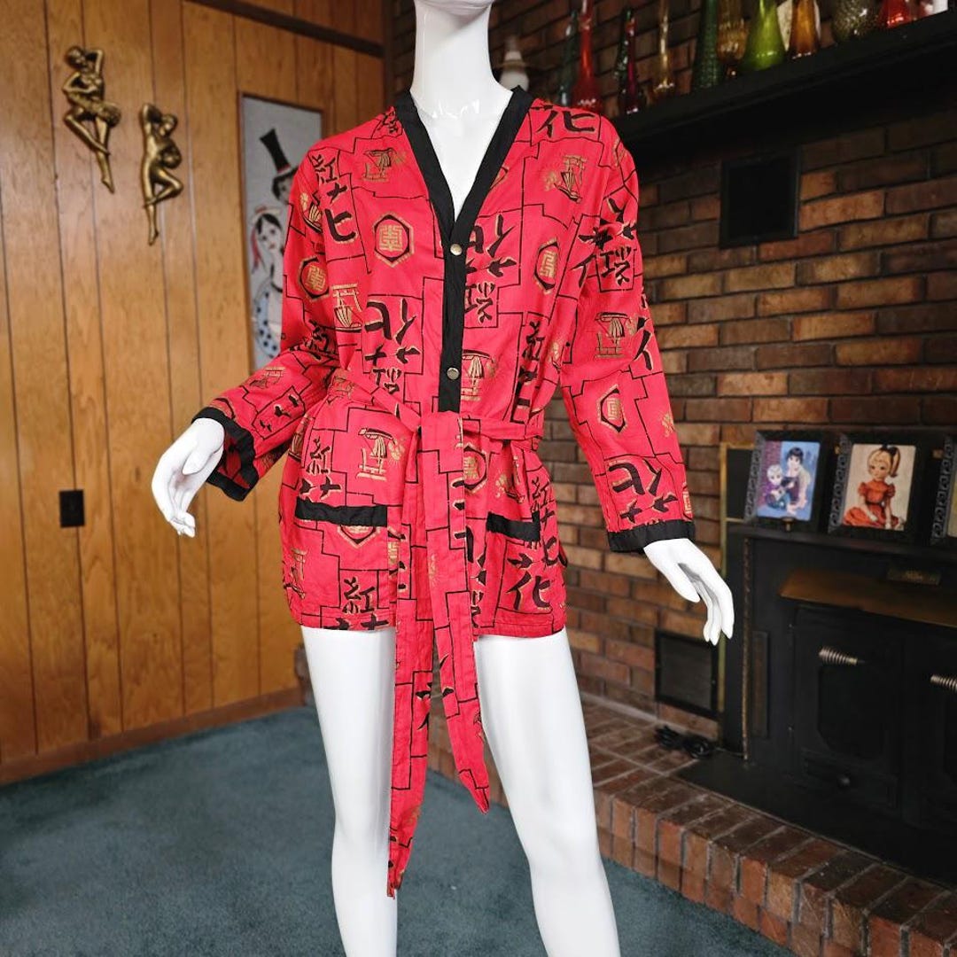 Vintage 50s Mens Rockabilly Smoking Lounge Jacket Red W/ Metallic Gold ...
