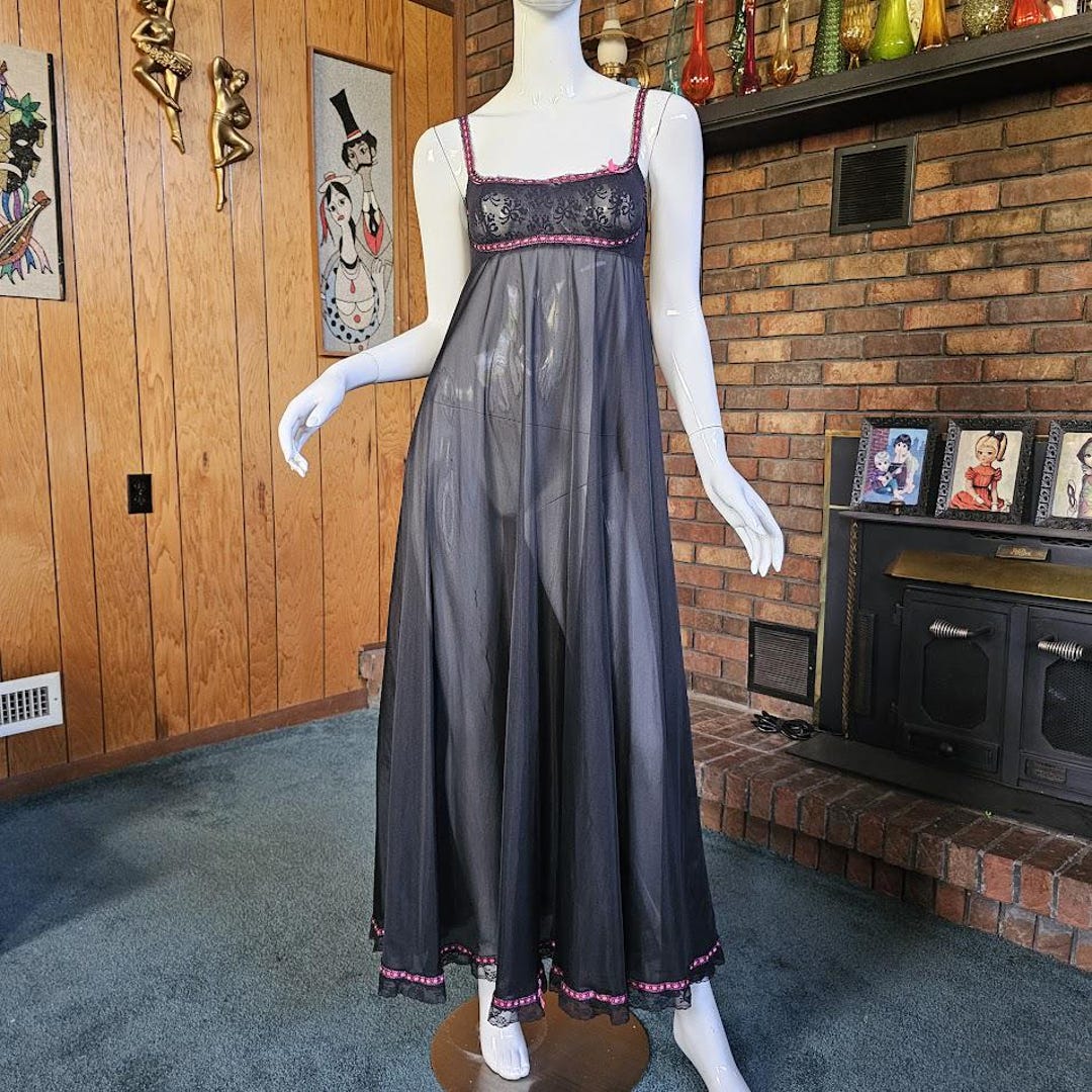 Vintage 60s Olga Full Sweep Sheer Nylon Nightgown Shelf Bust Peignoir ...