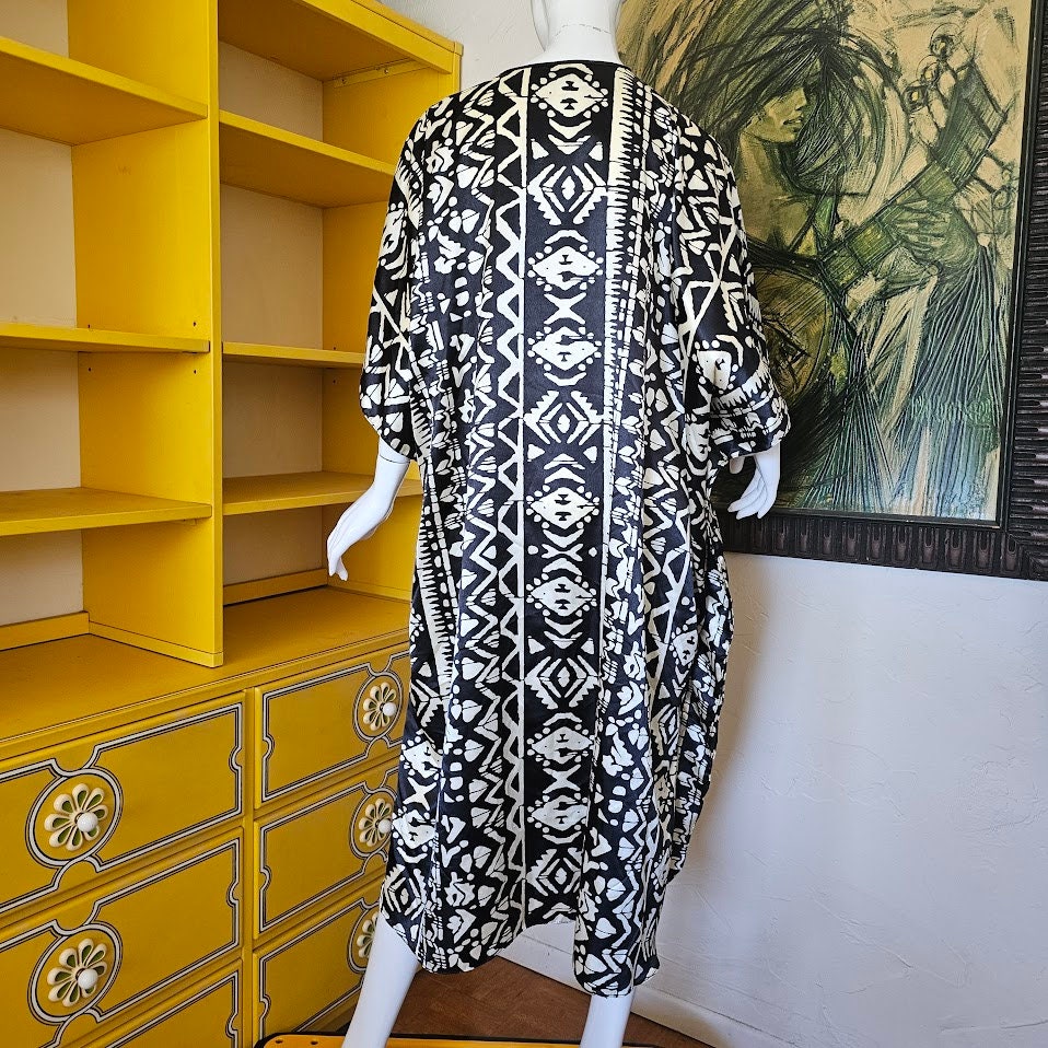 Vintage Mrs. Roper Tribal Geometric Lounge Caftan Kaftan Muu Muu Dress ...