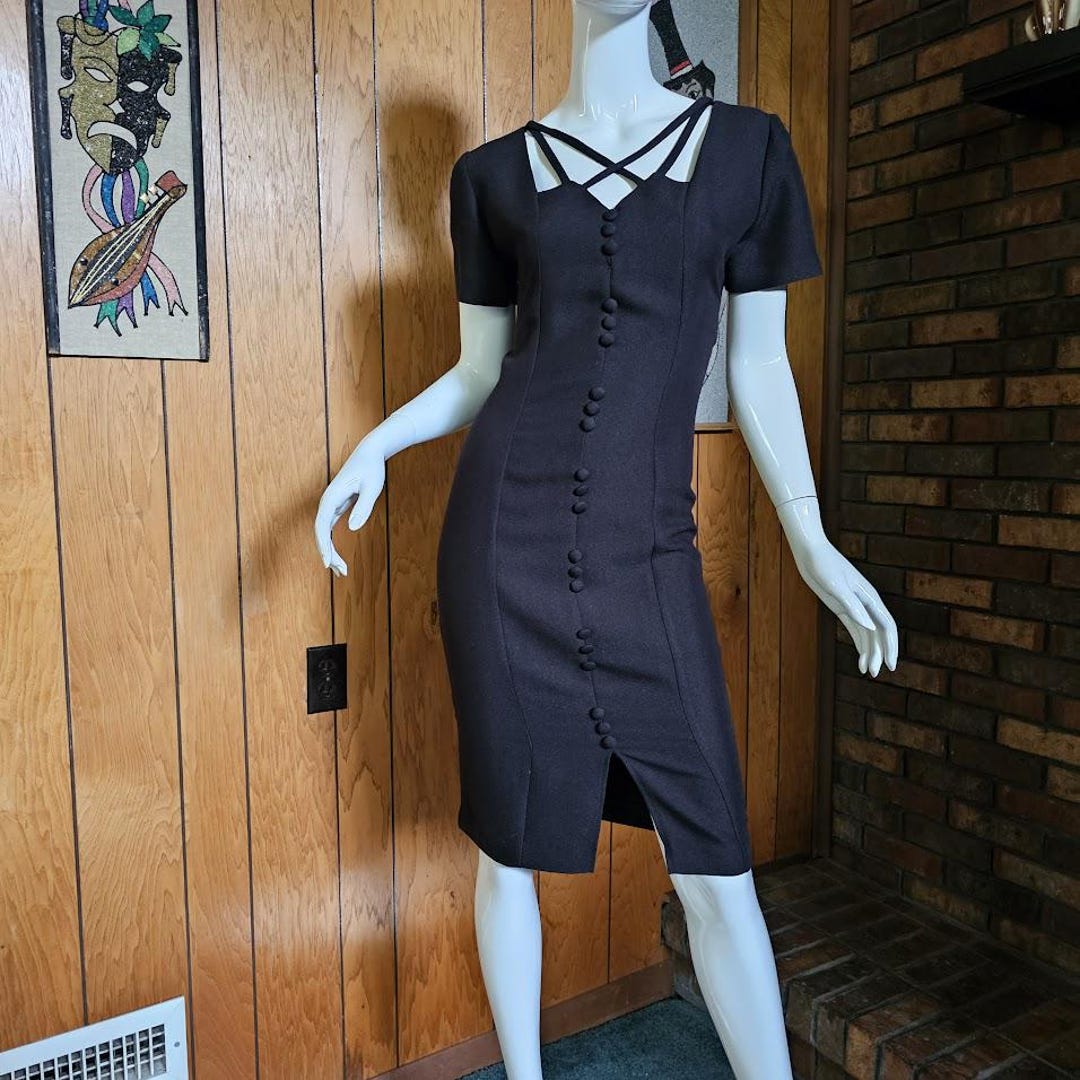 Vintage 80s Strappy Cage Split Front Curvy Wiggle Formal Pencil Mini ...