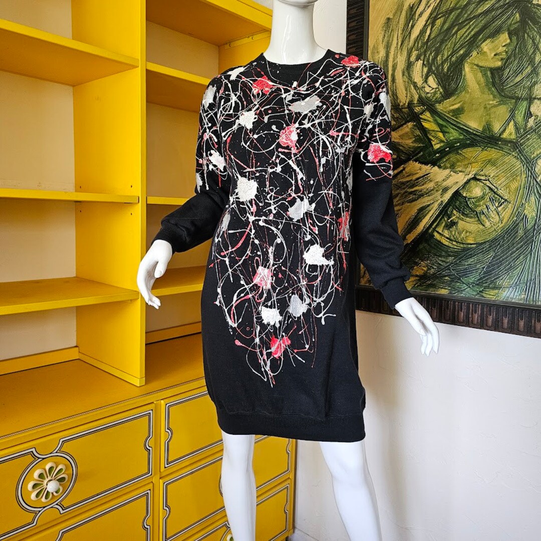 Vintage 80s New Wave Mall Rat Bassett Walker Splatter Paint Sweater ...